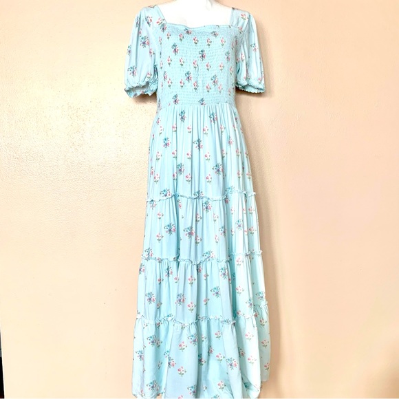 JessaKae | Dresses | Jessakae Alice Blue Pink Floral Smocked Tiered ...
